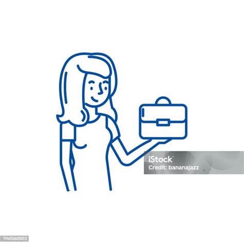 여성 라인 아이콘 개념에 대 한 프랜차이즈 여성 플랫 벡터 기호 기호 개요 그림에 대 한 프랜차이즈 경영자에 대한 스톡 벡터