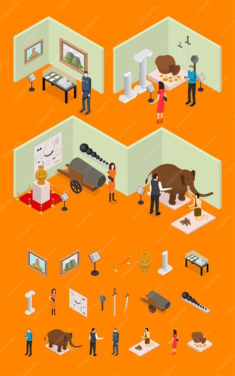 Premium Vector Interior Museum Exhibits Galleries And Elements Part
