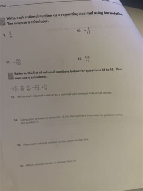 Write Each Rational Number As A Repeating Decimal Using Bar Notation You