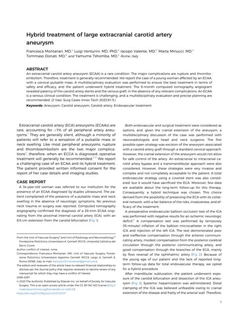 Pdf Hybrid Treatment Of Large Extracranial Carotid Artery Aneurysm