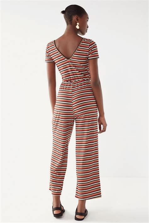 Uo Ribbed Knit Surplice Jumpsuit Urban Outfitters