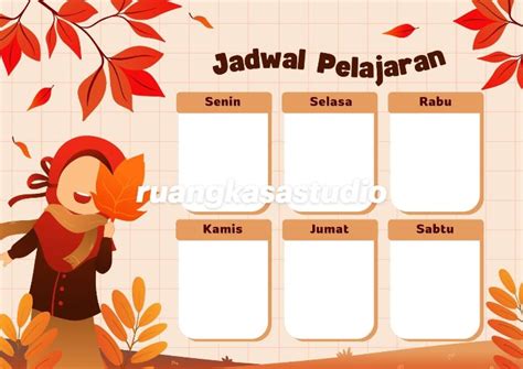 Krem Merah Jadwal Pelajaran Sekolah Lucu Imut Canva Template
