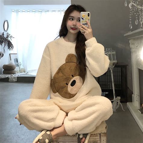 Fleece Pyjamas Flannelette Womens Winter Thick Plush Set Velvet Ins