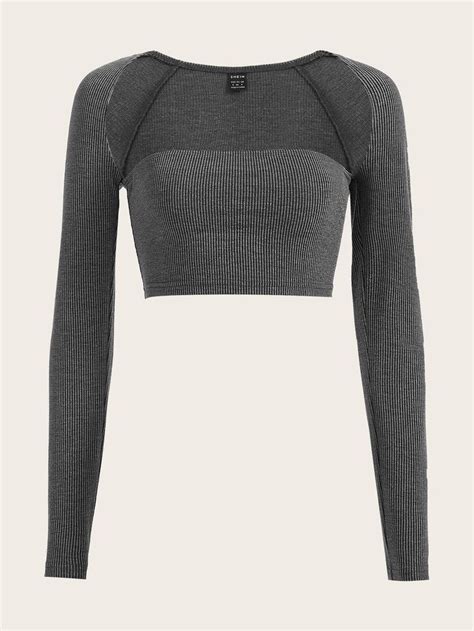 Crop Top Gris Top Crop Knit Crop Top Knit Top Rib Knit Cropped
