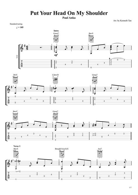 Paul Anka Put Your Head On My Shoulder Fingerstyle Guitar Sheet Music