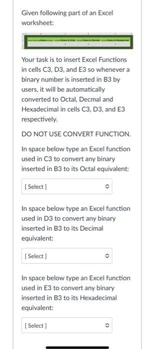 Given Following Part Of An Excel Worksheet Your Task Chegg