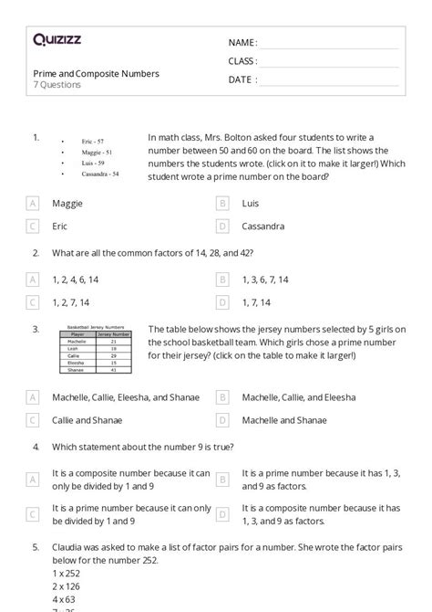 Prime And Composite Numbers Worksheets For Th Grade On Quizizz Free Printable
