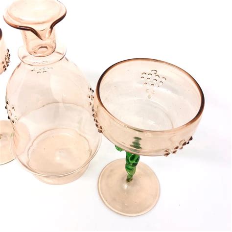 Set Of Two Glasses And Decanter Bimini Style Art Glass Vintage Austria