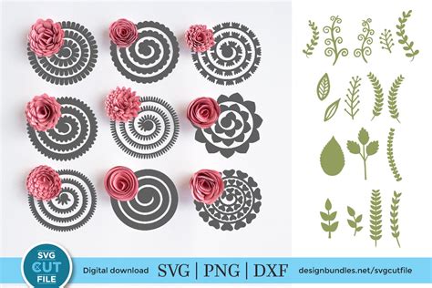 Rolled Paper Flowers SVG 9 Rolled Flower Templates Leaves 532642