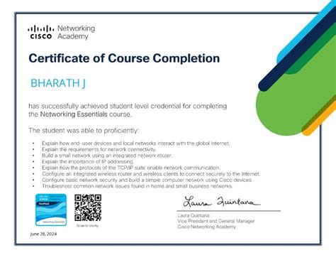 Completed Networking Essentials Course Bharath J Posted On The Topic