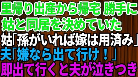 【スカッとする話】里帰り出産から帰宅すると無断で姑と同居を決めていた！姑「孫がいれば嫁は用済み」旦那「嫌なら出て行け！」→マザコン夫を放置し