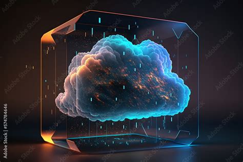 Database Digital Cloud Storage Technology Concept Illustration In Glass Cube Ai Generative