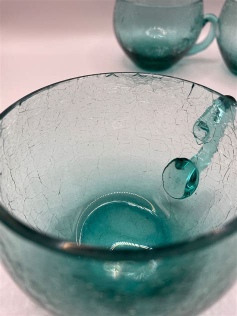 Blenko Crackle Glass Punch Cups Sea Green Set Of 5 Condition Issues Etsy