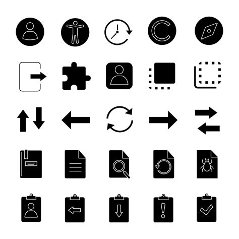 UI UX Glyph Icons Set System Elements Common Actions Symbols