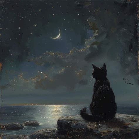The Moon Black Cats Night Sky Core