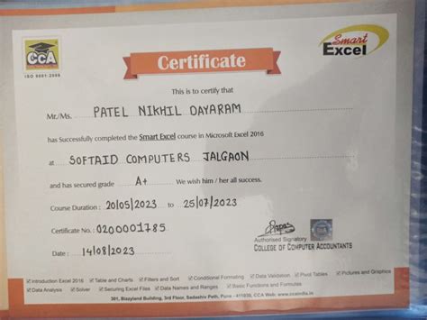 Nikhil Patel On Linkedin I Have Passed Advance Excel Certification Computer Course