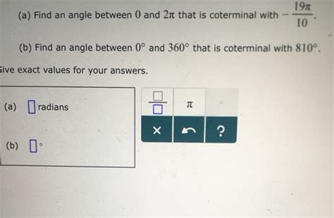 Solved t a Find an angle between and π that is Chegg com