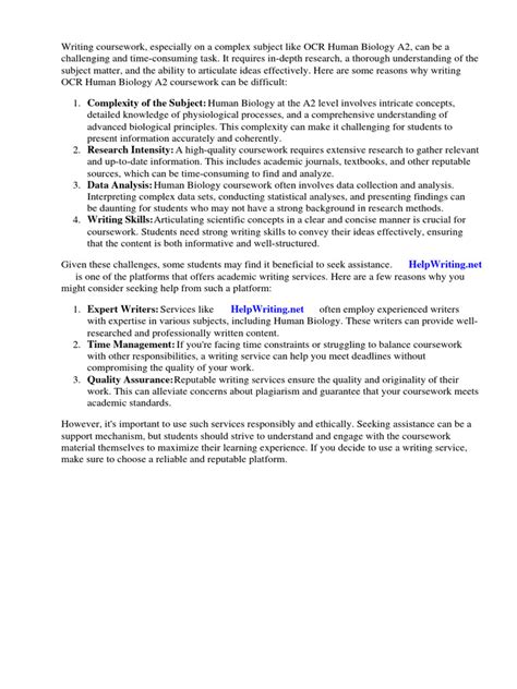 Ocr Human Biology A2 Coursework Download Free Pdf Facebook Linked In