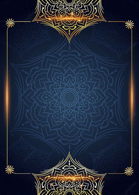 Golden Blue Mandala Art Background With Light Effect Border Pattern