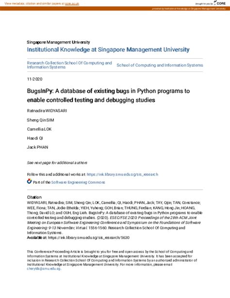 Pdf Bugsinpy A Database Of Existing Bugs In Python Programs To