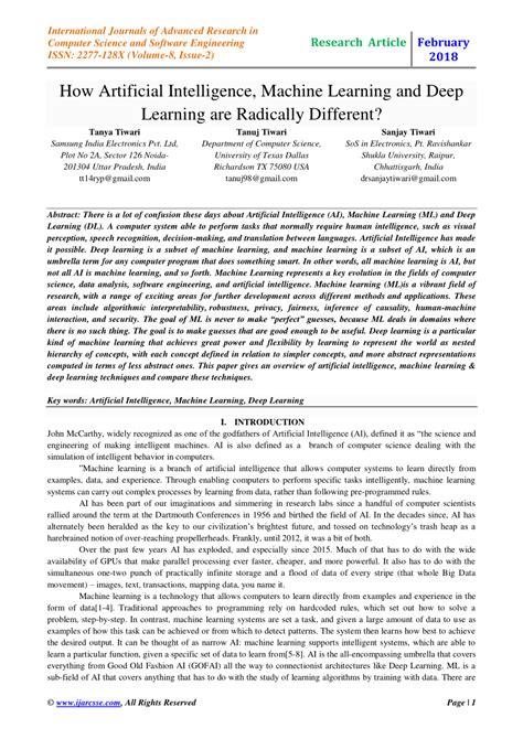 Pdf How Artificial Intelligence Machine Learning And Deep Learning Are Radically Different