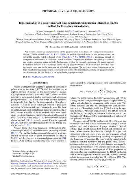 Pdf Implementation Of A Gauge Invariant Time Dependent Configuration Interaction Singles