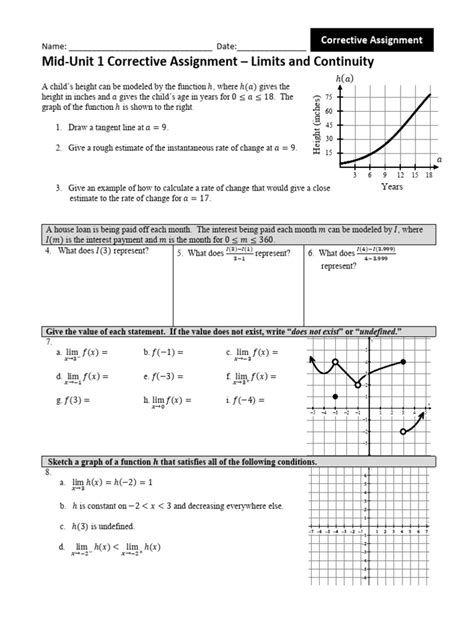 Calc Mid Unit 1 Corrective Assignment Pdf Function Mathematics