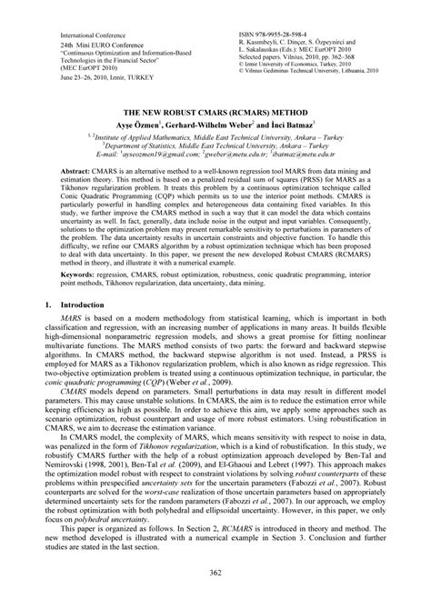 Pdf The New Robust Cmars Rcmars Method