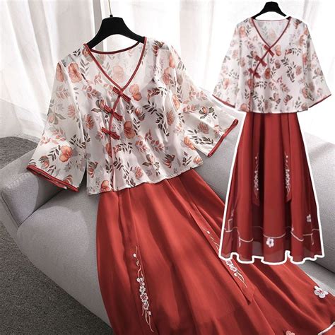 Plus Size Floral Cheongsam Blouse And Oriental Dress Set Pluspreorder