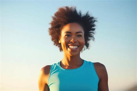 Premium Photo Radiant Black Woman Athlete After A Successful Running
