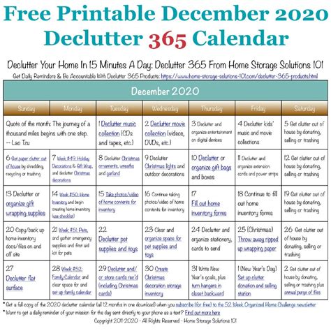 December Declutter Calendar 15 Minute Daily Missions For Month