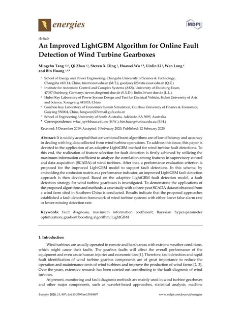pdf an improved lightgbm algorithm for online fault detection of wind