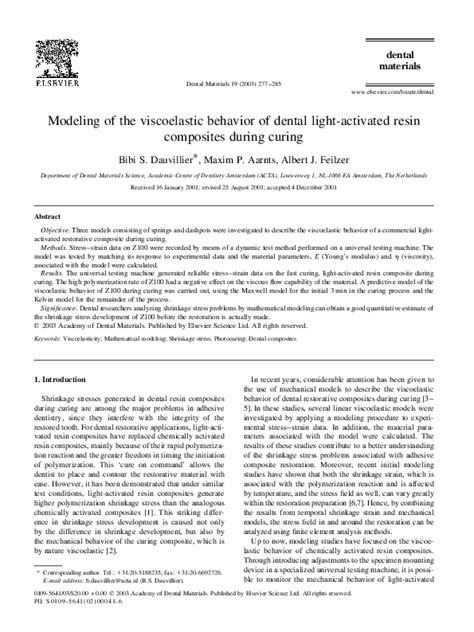 Pdf Modeling Of The Viscoelastic Behavior Of Dental Light Activated Resin Composites During Curing