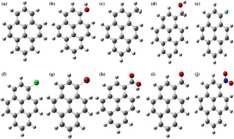 optimized geometries of a pyrene b hydroxypyrene c methylpyrene d