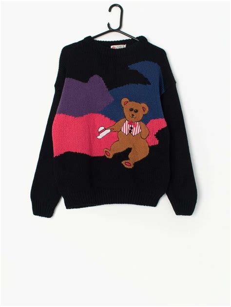 Vintage Cute Teddy Bear Jumper Medium St Cyr Vintage