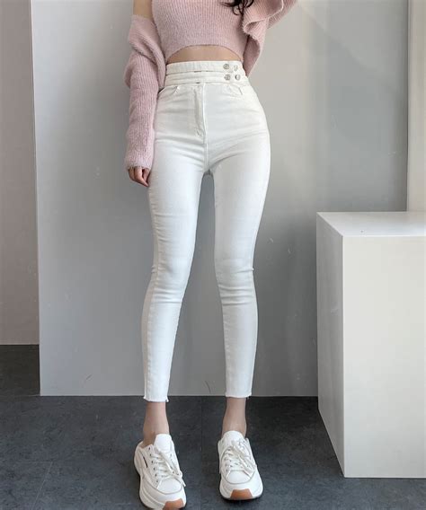 예핏 화이트 블랙 투벨트 하이웨스트 피치 면 기모 스키니진 70 2color