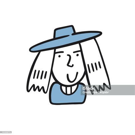 여자는 머리카락과 모자로 얼굴을 맞댄다 손으로 그린 화려한 만화 스타일 가냘픈에 대한 스톡 벡터 아트 및 기타 이미지 가냘픈