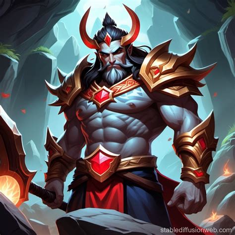 Darius The God King Of League Of Legends Sitting On A Stone Stable Diffusion Online