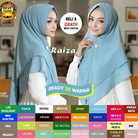 30 Warna Khimar Raiza 2 Layer 75X115cm Simple Pinguin Kerudung Hijab