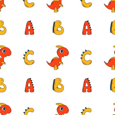 Premium Vector Abc Seamless Pattern In Dino Cartoon Style Cute