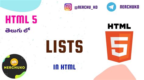 Lists In Html Web Development In Telugu Nerchuko Youtube