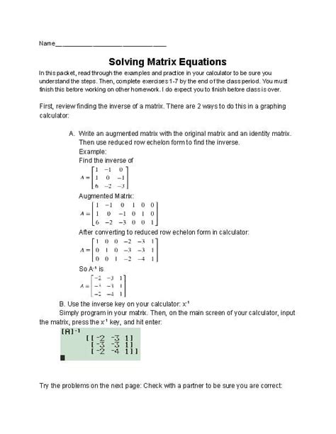 Introduction To Solving Matrix Equations With Inverses By Erica Hafey Math