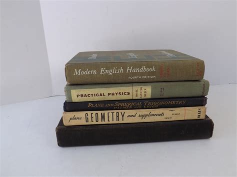 Set Of 5 Textbooks Vintage Retro Math English Geometry Physics Display Office Den Teacher