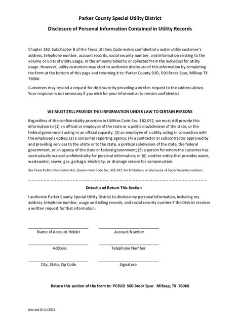 Fillable Online Parker County Special Utility District Disclosure Of