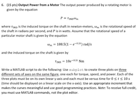 Solved Output Power From A Motor The Output Power Produced