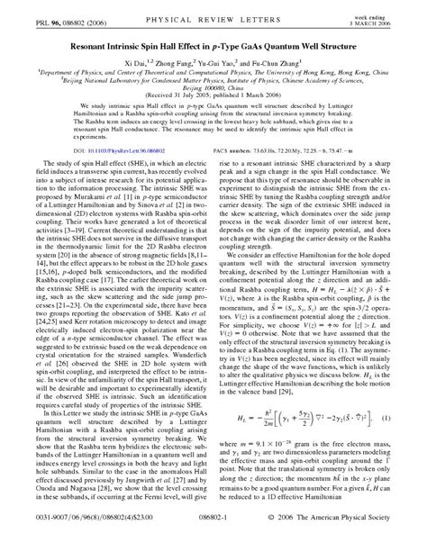 Pdf Xi Dai Et Al Resonant Intrinsic Spin Hall Effect In P Type Gaas