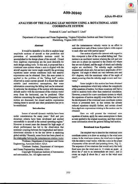 Analysis Of The Falling Leaf Motion Using A Rotational Coordinate System Pdf