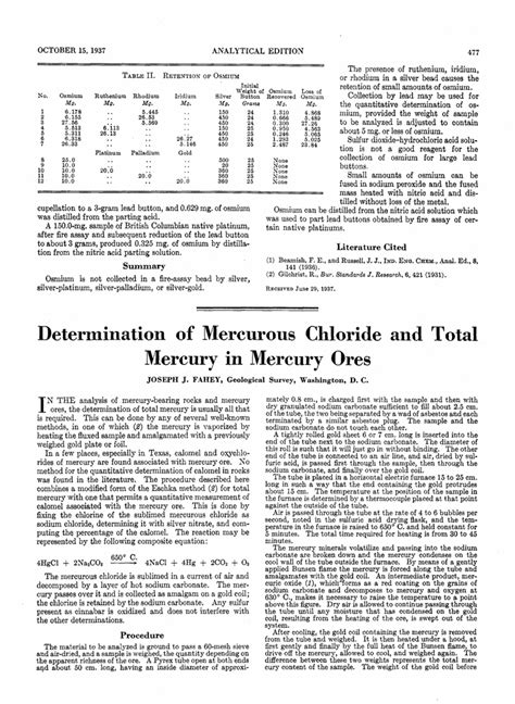 Determination Of Mercurous Chloride And Total Mercury In Mercury Ores Analytical Chemistry