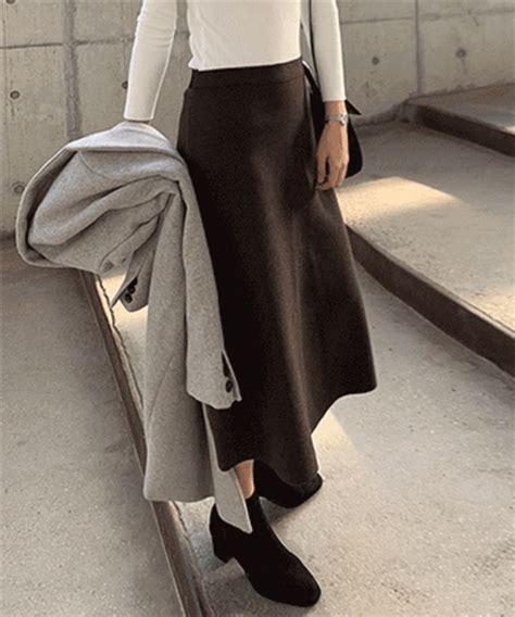 둥실코코 따뜻🤎여유핏 무드 울 롱 스커트 가을 겨울 모직 훌 플레어 A라인 허리 밴딩 빅사이즈 심플 긴 치마 스커트 오트밀 베이지 브라운 회색