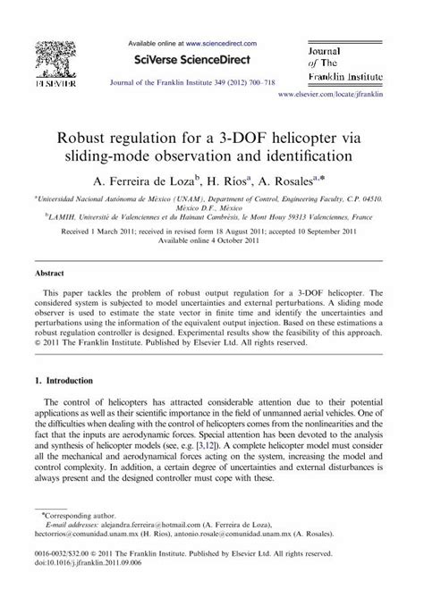 pdf robust regulation for a 3 dof helicopter via sliding mode